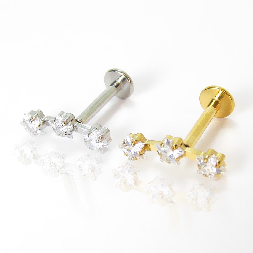 Piercing de Orelha - Labret Cluster Trio de Estrelas em Zircônias ...